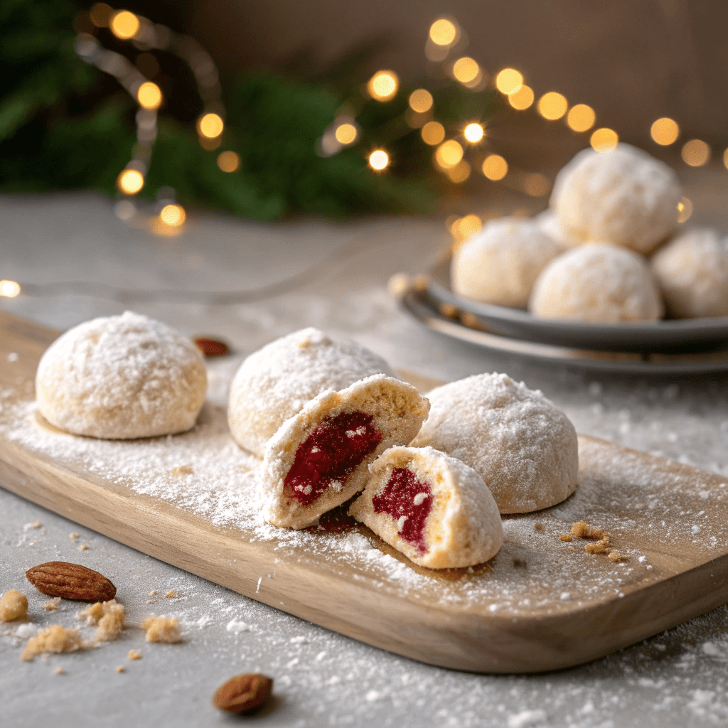 Filled Almond Snowball Cookies: A Festive Jam-Filled Treat